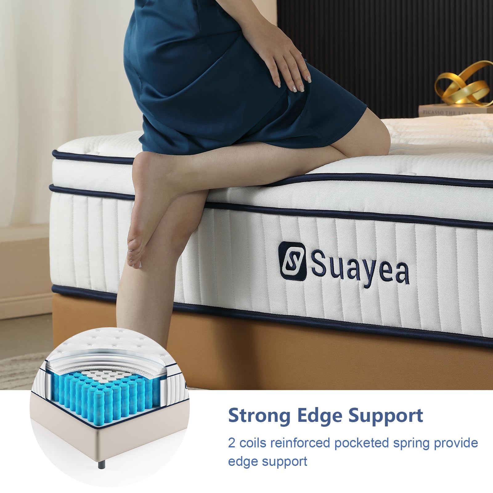 Queen Mattress, 14 Inch Queen Size Mattress in a Box, Hybrid Matterss with Pocket Spring and Soft Foam, Ultimate Motion Isolation, Strong Support, Medium