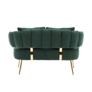 Gustonhon Modern Polyester Loveseat Couch,Futon Small Sofa with Gold Metal Legs, 2-Seater Upholstered Mini Sofa Couches for Living Room Bedroom Office Balcony Studio Apartment Love Seat (Emerald)