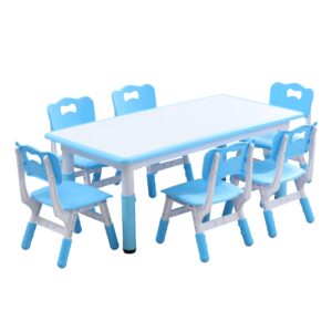 goldshire kids table and 6 chairs set with graffiti desktop, toddler furniture set, non-slip, table children study desk, dining table, height adjustable desk, painting desktop for kids (47.2x23.6inch)