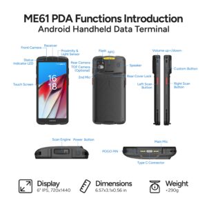 MEFERI ME61 Android Barcode Scanner, Equip with SE4710 Zebra Scanner, 6" Full-Screen 5180 mAh PDA Handheld Mobile Computer, Android 13 PDA for WMS, 1D/2D/QR, Wi-Fi 4G BT GPS NFC, Inventory Scanner