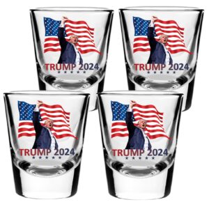 trump shot glass 4pcs - 1.75 oz capacity with survived assassination & trump fist pump design - ideal for political fans, perfect trump 2024 collectible and reminder to never surrender