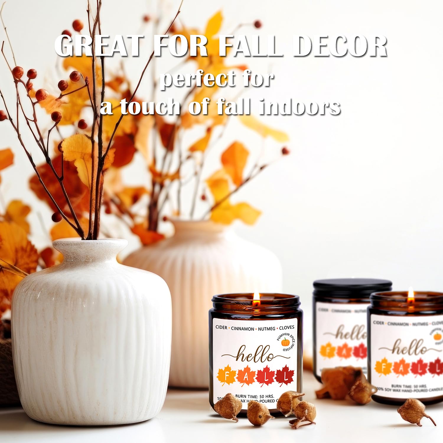 Fall Candles, Fall Decor, Fall Decorations for Home, Pumpkin Spice Candle, Fall Scented Candles Gifts for Women Autumn Decor - 9oz Soy Candles