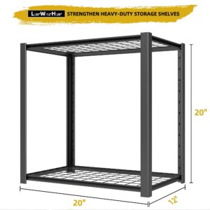 WOZBUD Wire Grid Shelves,Industrial Garage Storage Shelf,Heavy Duty Garage Shelving Unit, 2-Tier Adjustable Metal Shelf,20" H*20" W*12" D,Heavy Duty Shelving for Basement,Storage Room