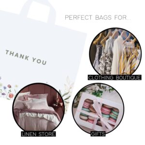 Purple Q Crafts Thank You Bags for Business and Stores 50 Pack 15" W x 12" H Floral Plastic Shopping Bags With Soft Loop Handle