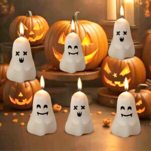 JYNTERPLAY 12 Pcs Ghost Candles Halloween Thanksgiving Decoration Cute Fun Face Spooky Wax Burning Candle Mini Shaped Handmade for Home