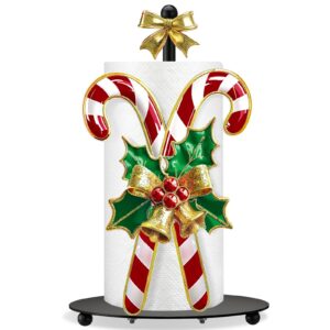 shellwei candy cane christmas paper towel holder with round base christmas bathroom decor rustic paper towel dispenser kitchen paper holder stand for countertop toilet home accessories