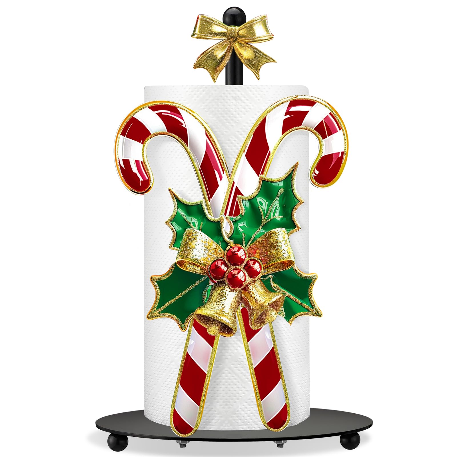 Shellwei Candy Cane Christmas Paper Towel Holder with Round Base Christmas Bathroom Decor Rustic Paper Towel Dispenser Kitchen Paper Holder Stand for Countertop Toilet Home Accessories