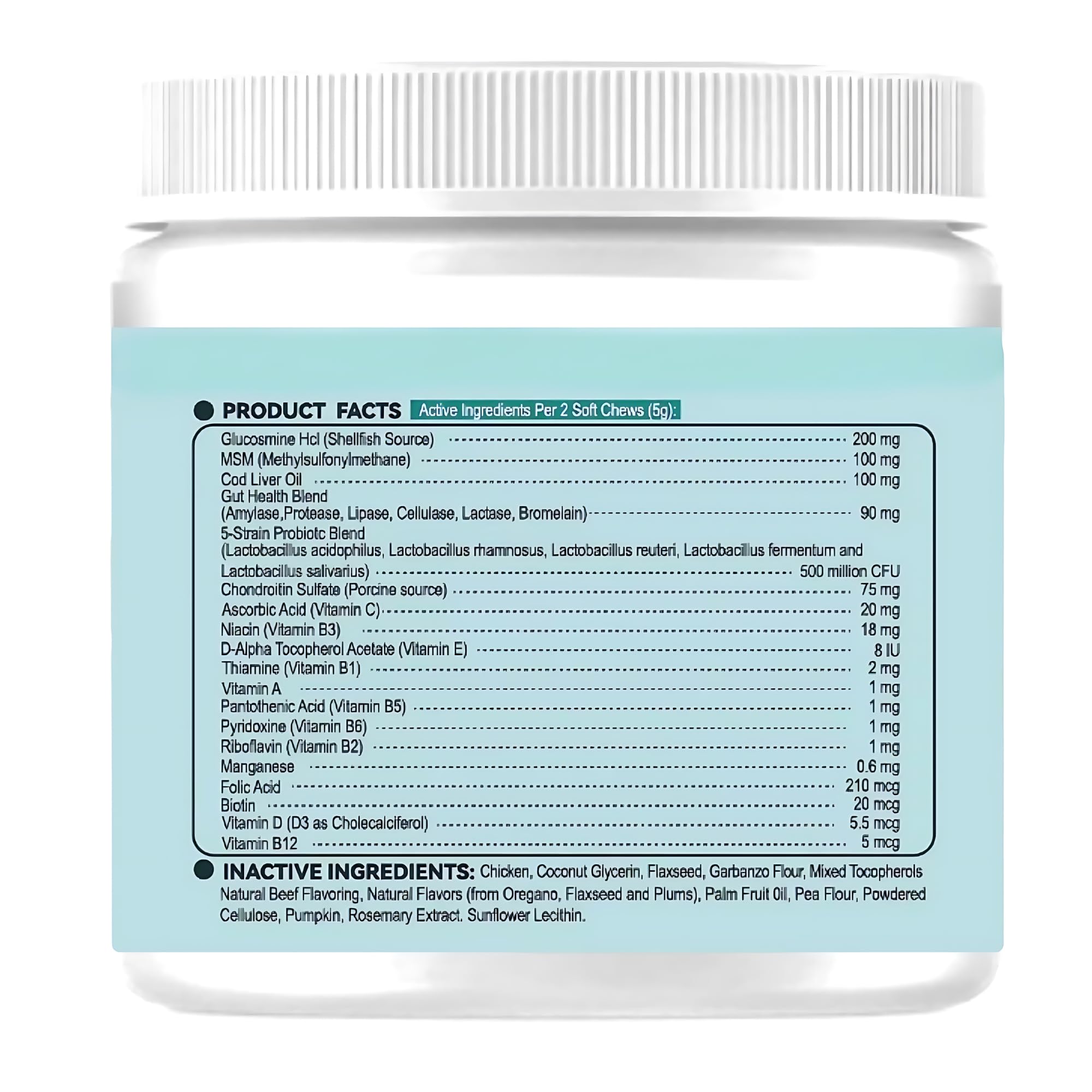 Sana-Copia Chicken Flavor Dog Multivitamin - 120 Soft Chews with Glucosamine, Chondroitin, MSM, Probiotics & Omegas for Joint, Skin, Heart & Gut Health