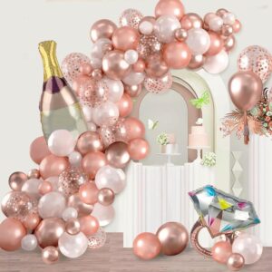 180Pcs Bachelorette Party Decorations,Pink Rose Gold Decor,Bridal Shower Party Supplies Balloon Arch,Bride To Be Party Favors Tableware Set Plates Fork Cups Napkins Tablecloth,Sash,Vail,Tiara