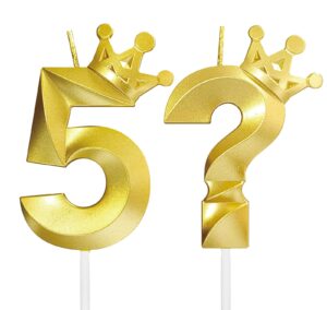 jumochi fifty something birthday candles for cake topper decorations - number 5 & ? crown candles add mystery to your celebrations (gold-3d-crown-5?, 3d-crown)