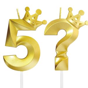 Jumochi Fifty Something Birthday Candles for Cake Topper Decorations - Number 5 & ? Crown Candles Add Mystery to Your Celebrations (Gold-3D-Crown-5?, 3D-Crown)