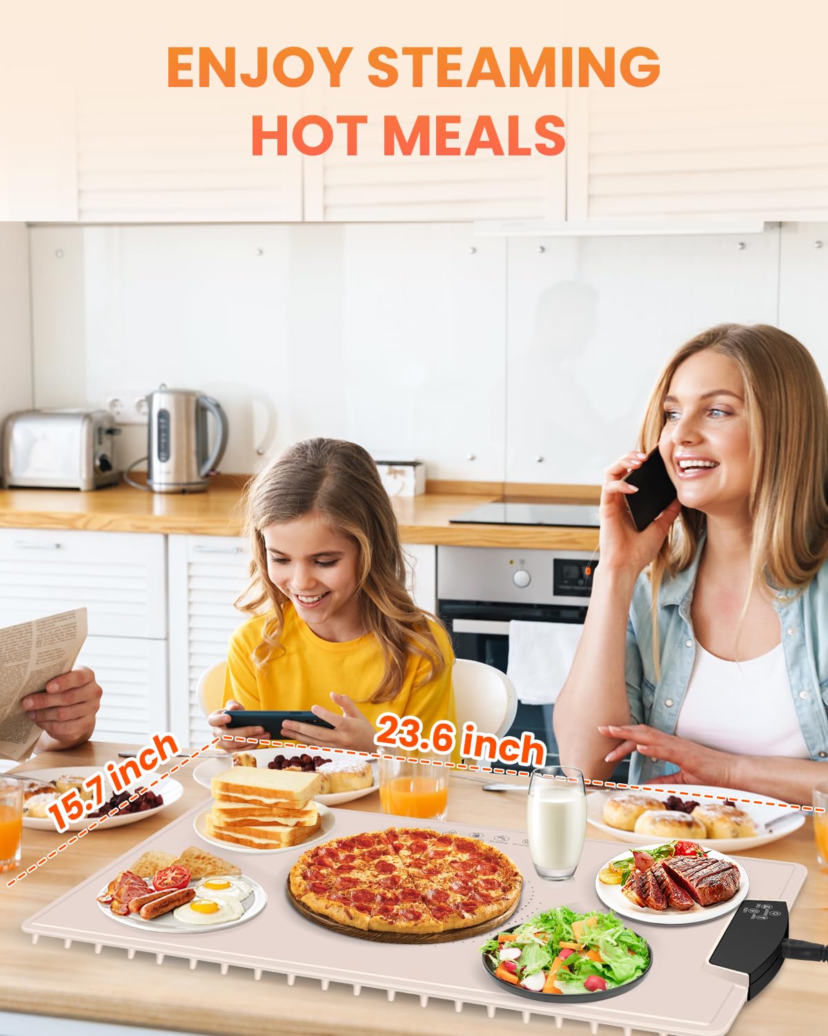 Electric Food Warming Mat with 9 Adjustable Temperature, Silicone Food Warming Tray for Buffet, Food Warmer for Countertop With Child-Lock & Auto Shut-Off, Food Heating Mat for Parties, Everyday