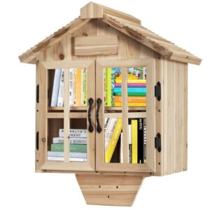 ecoaterui little library box outdoor free library kit, double doors little library box book storage for diy nameplate, neighborhoods, community, schools sharing books, literature, newspapers