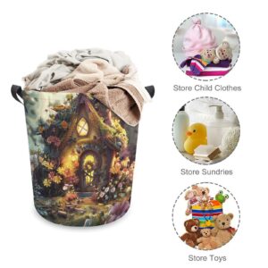 Large Laundry Basket Collapsible Laundry Hamper Waterproof Foldable Washing Bin Clothes Bag A Small Fairy Tale House Freestanding Dirty Clothes Hampers for Laundry, Bedroom, Dorm