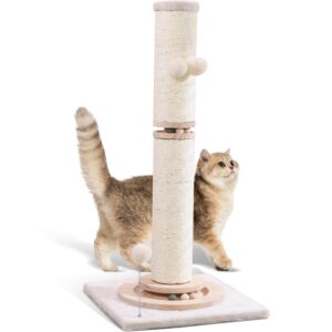 otob 33" tall cat scratching post, 4.3inch large diameter natural sisal rope scratcher post, 5-in-1 interactive turntable cat scratch post with soft hanging ball toys for indoor large cats