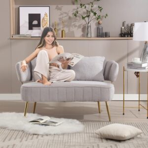 gsxiyosen modern polyester loveseat couch, small futon sofa with gold metal legs, 2-seater upholstered mini sofa for living room, bedroom, office, balcony, studio apartment (gray)