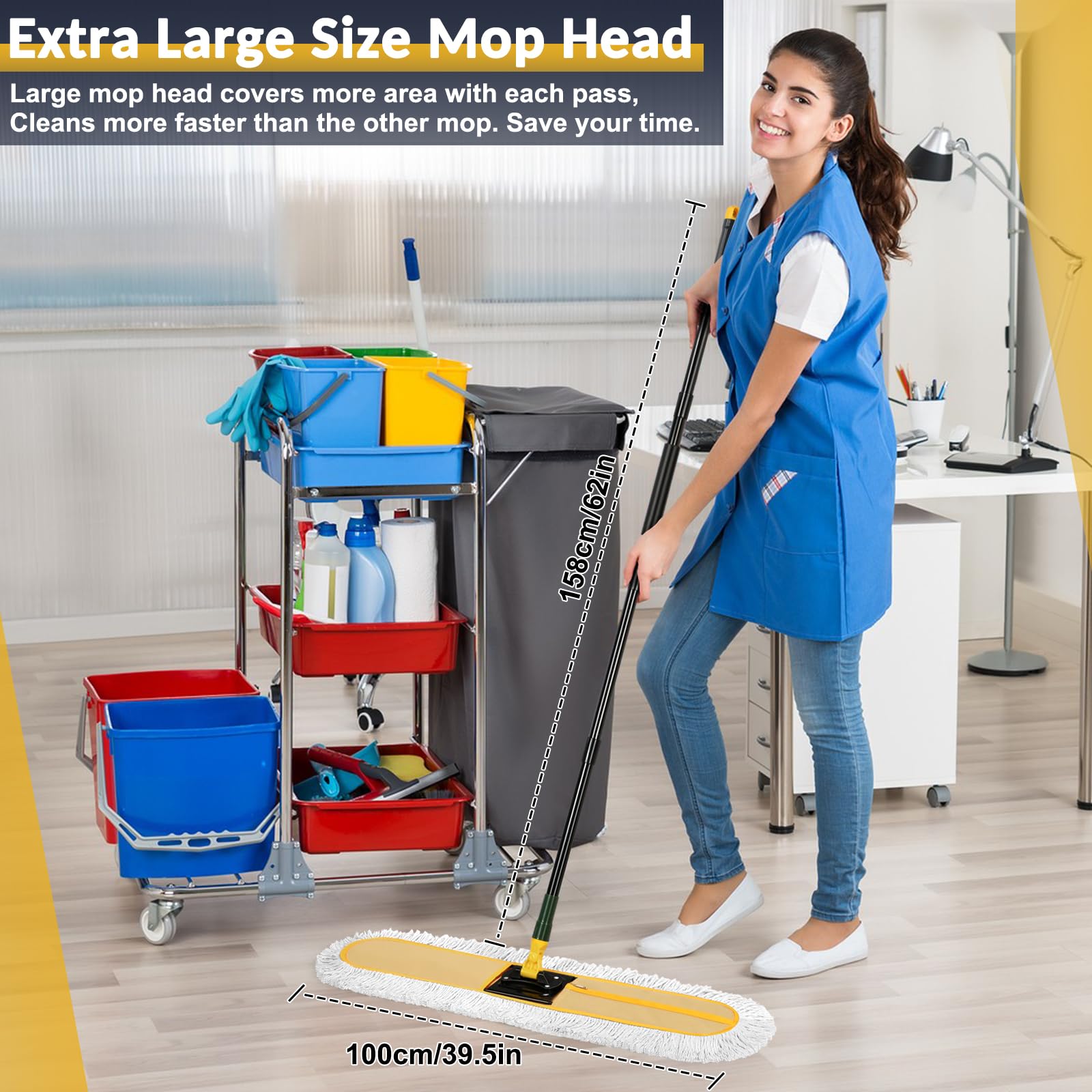 36" Commercial Dust Large Mops for Floor Cleaning, Heavy Duty Industrial Dry Wet Mop with Replacement Mop Head,Floor Dust Broom for Hardwood, Tiles, Marble Floors for Hotel Gym Household Cleaning