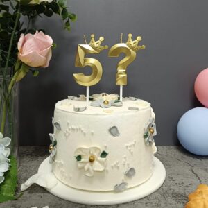 Jumochi Fifty Something Birthday Candles for Cake Topper Decorations - Number 5 & ? Crown Candles Add Mystery to Your Celebrations (Gold-3D-Crown-5?, 3D-Crown)