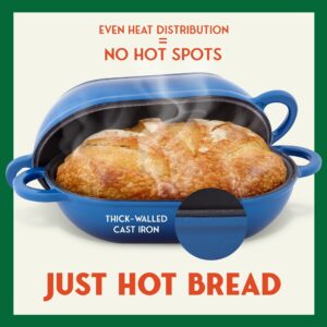 Enameled Cast Iron Bread Oven (Blue), Non-Stick Single Loaf Cast Iron Bread Pan with Lid, Easy Homemade Sourdough Dutch Oven with Lid, Oven-Safe Artisan Bread Baking Pan, Cast Iron Loaf Pan with Lid