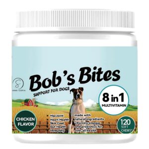 sana-copia chicken flavor dog multivitamin - 120 soft chews with glucosamine, chondroitin, msm, probiotics & omegas for joint, skin, heart & gut health