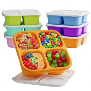 kemethy 6 pcs bento snack containers, reusable 4 compartment food storage container with lids, divided lunchable container, freezer, microwave & dishwasher safe (6 color)