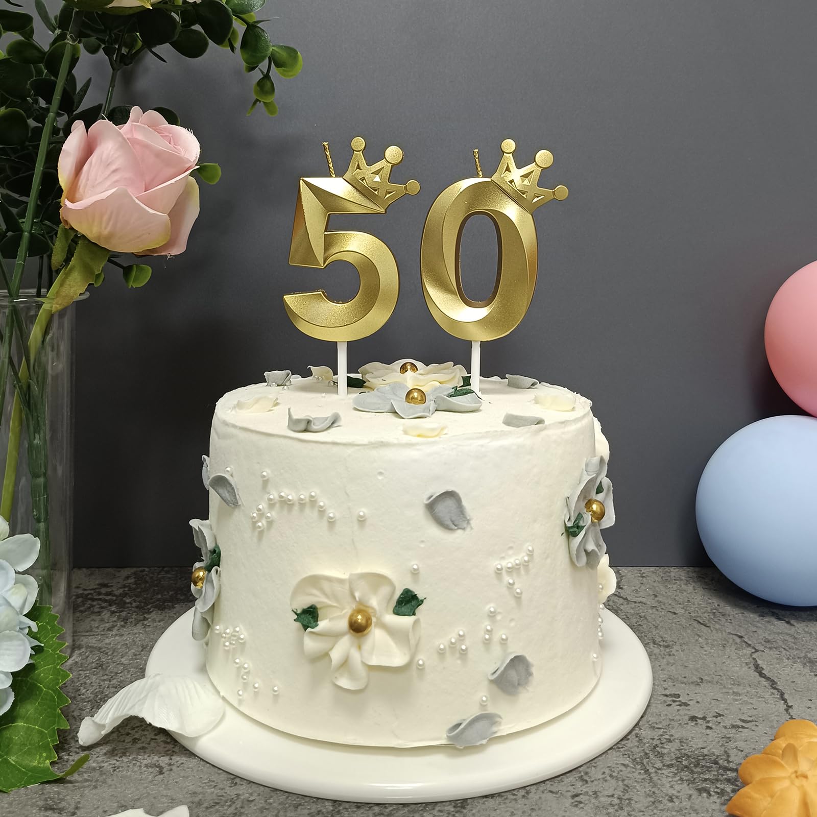 Jumochi 50th Birthday Candles for Cake 3D Crown Design Number 50 Topper Decorations for Celebrations (Gold-3D-Crown-50, 3D-Crown)