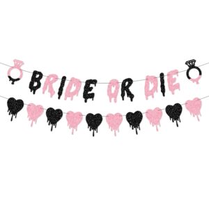 bride or die bachelorette banner, halloween engagement banner with spooky heart garland for halloween bride to be bridal shower decorations