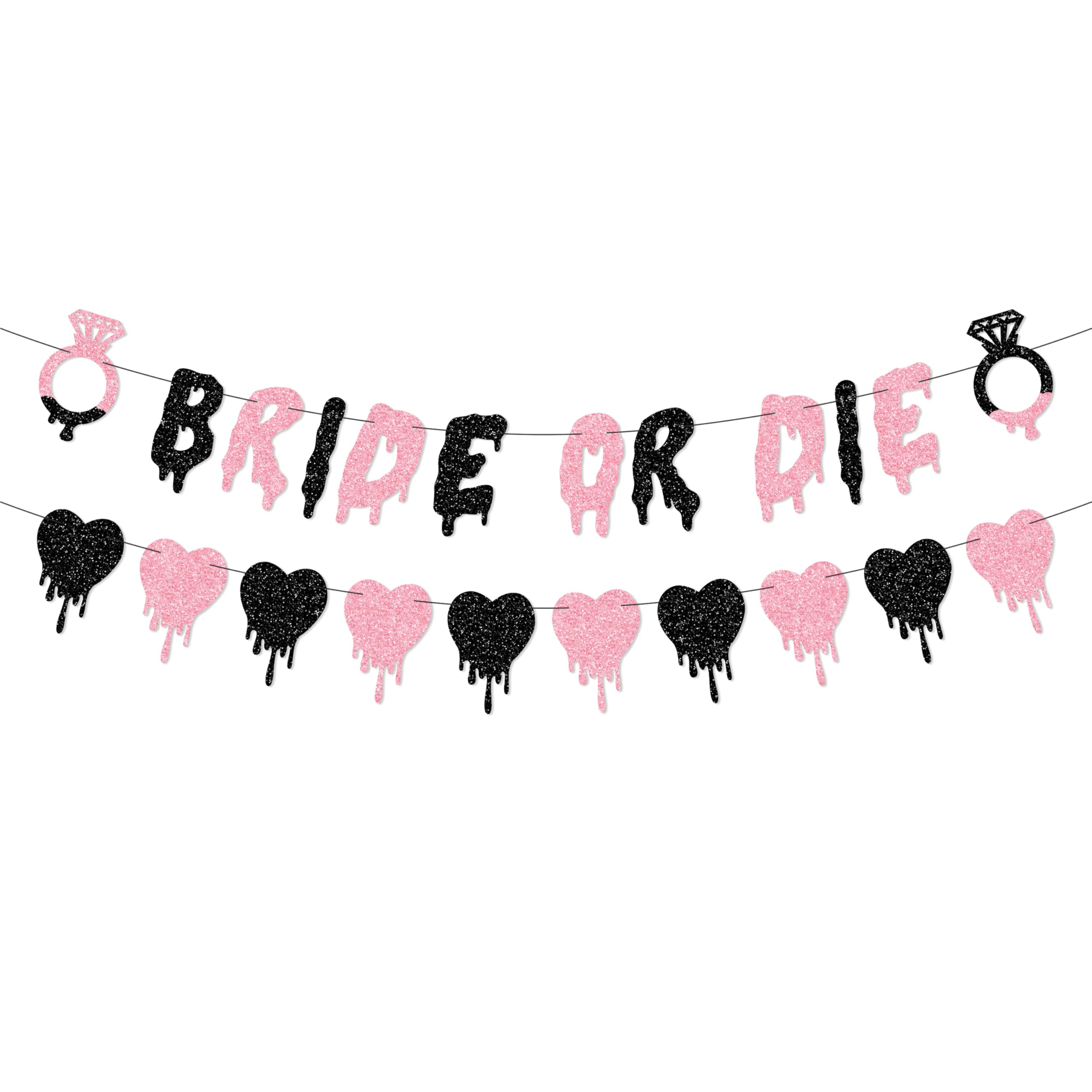 Bride or Die Bachelorette Banner, Halloween Engagement Banner with Spooky Heart Garland for Halloween Bride to be Bridal Shower Decorations