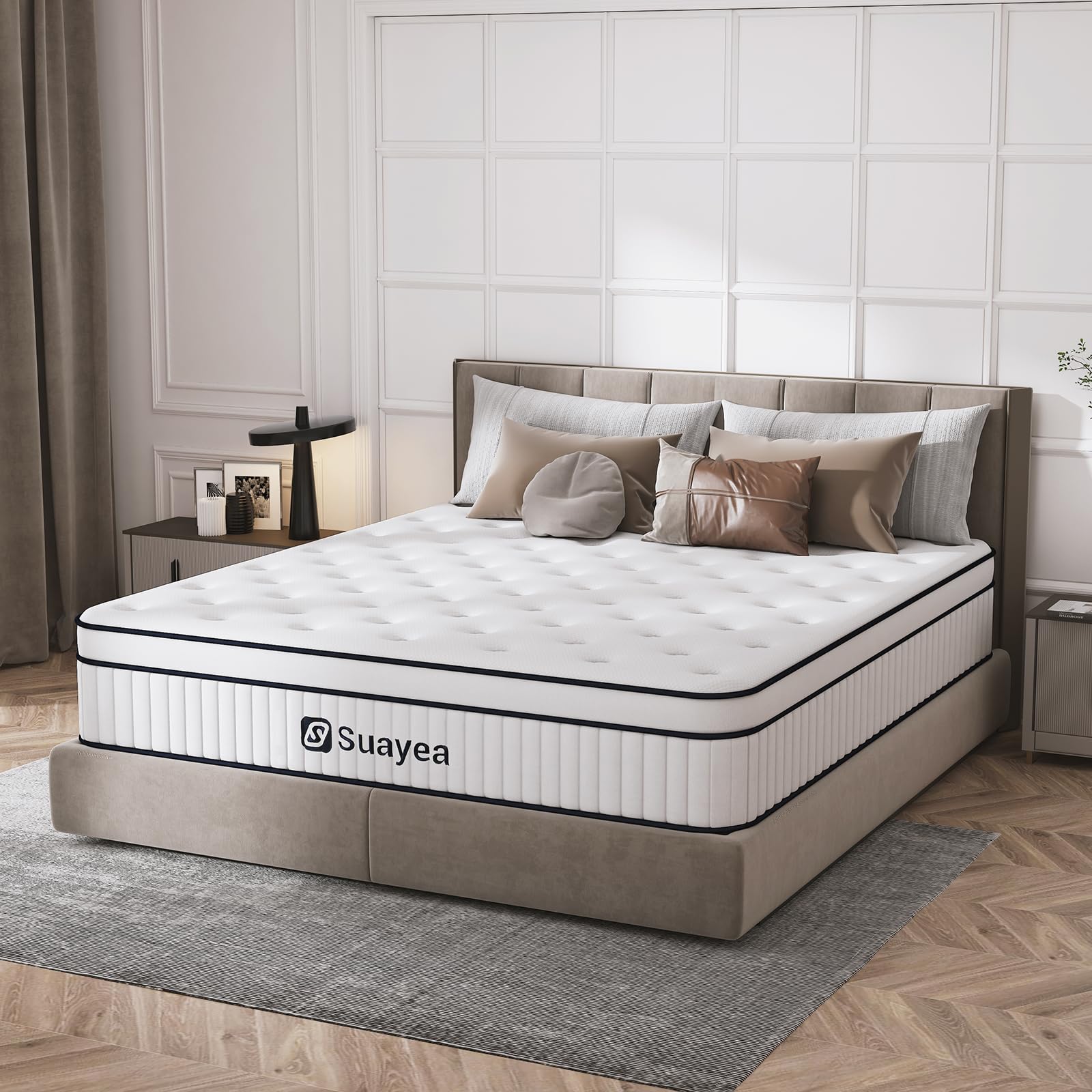 Queen Mattress, 14 Inch Queen Size Mattress in a Box, Hybrid Matterss with Pocket Spring and Soft Foam, Ultimate Motion Isolation, Strong Support, Medium