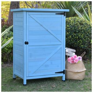 garden storage cabinet outdoor storage cabinet with lockable doors utility tools organizer racks shelves for backyard, lawn(blue)