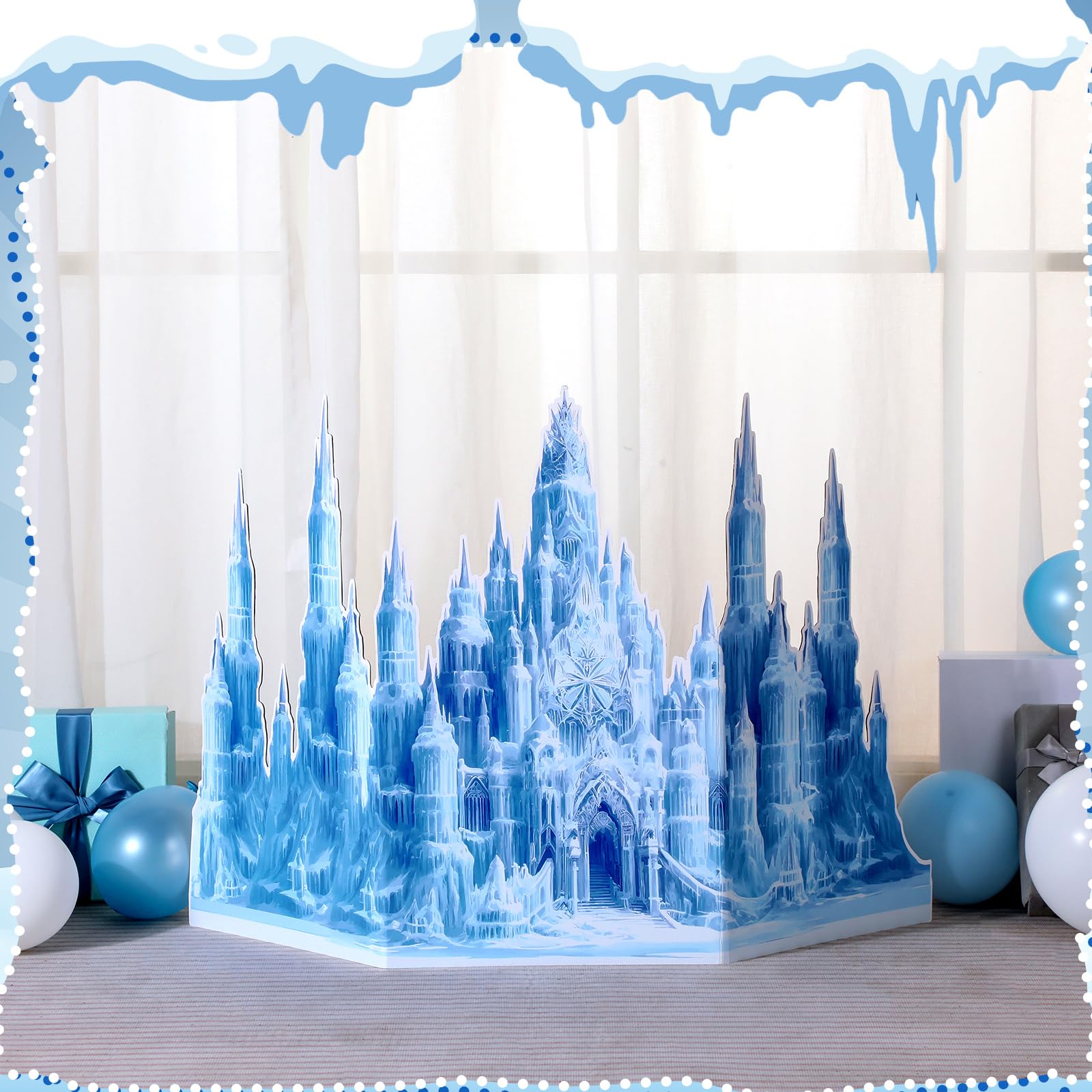 Watersay Snowflake Castle Cardboard Winter Snow Themed Party Decoration Blue Castle Photography Background Snowflake Castle Table Decoration Winter Snowflake Themed Party Supplies