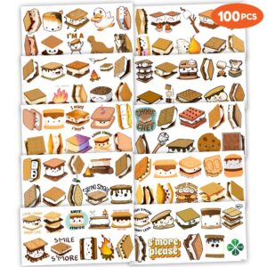 Cute Smores Temporary Tattoos Campfire Birthday Party Decorations Favors Supplies Camping Baby Shower Themed Stickers 10 Sheets 100 PCS Gifts for Kids Girls Boys Decor Class School Carnival Christmas