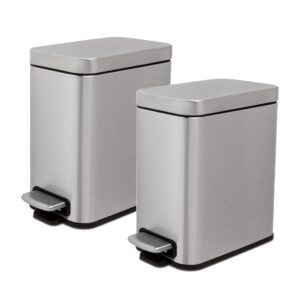 qualiazero 5l / 1.3 gallon stainless steel step-on bathroom trash can, slim shape, pack of 2, starter set (stainless steel)