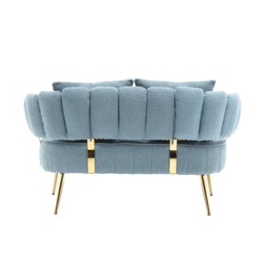 Modern Loveseat Sofa Couch,Futon Small Sofa with Gold Metal Legs, 2-Seater Upholstered Mini Love Seat Sofa Couches for Living Room Bedroom Office Balcony Studio Apartment Easy to Assemble (Light Blue)