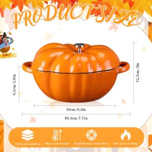 Pickmesh 2 qt Pumpkin Cocotte Pumpkin Cast Iron Dutch Oven Pre-seasoned Cast Iron Garlic Roaster Heat Resistant Pumpkin Pot for Thanksgiving Grill,Oven Backyard 6.3'L x 5'W x 2.6'H(Orange)