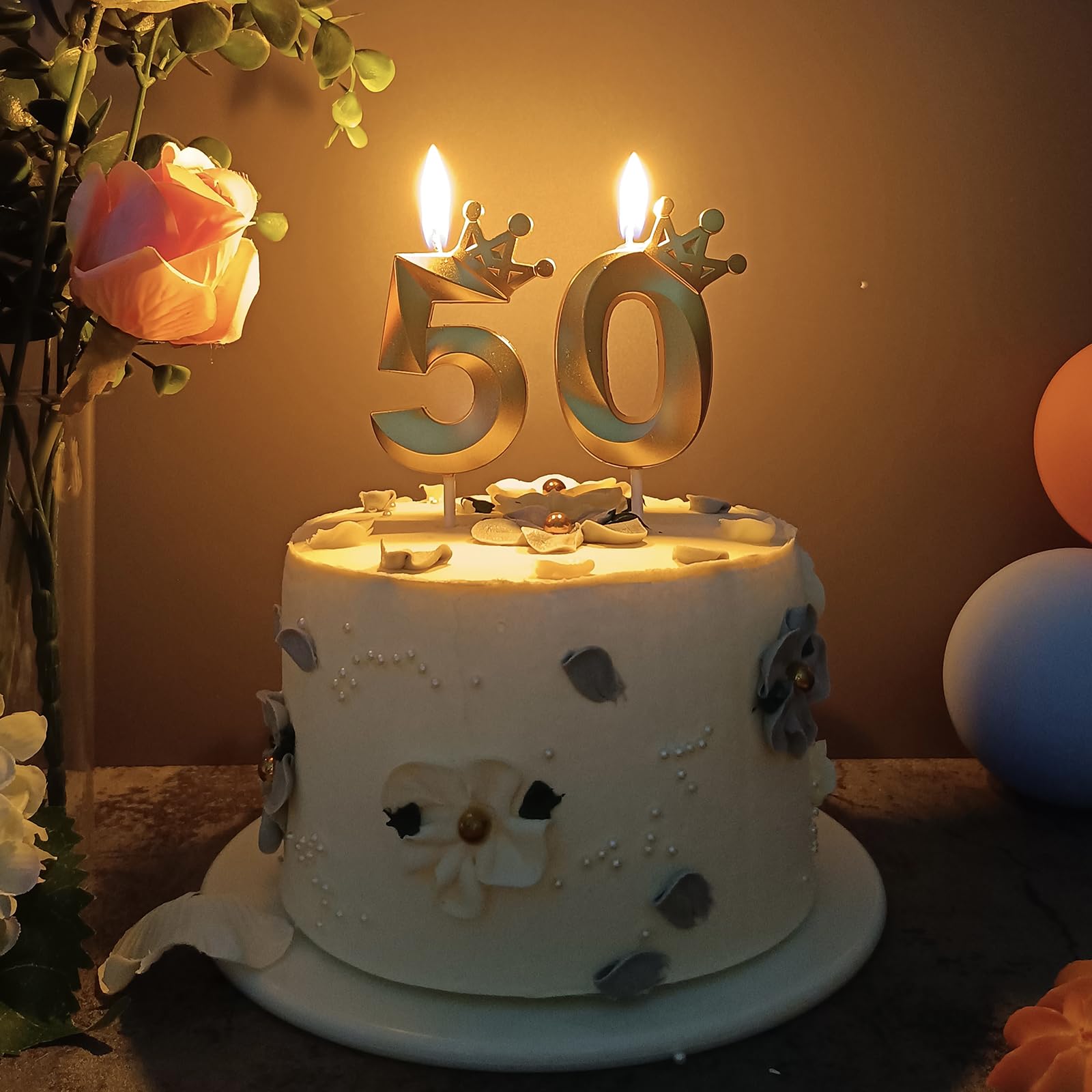 Jumochi 50th Birthday Candles for Cake 3D Crown Design Number 50 Topper Decorations for Celebrations (Gold-3D-Crown-50, 3D-Crown)