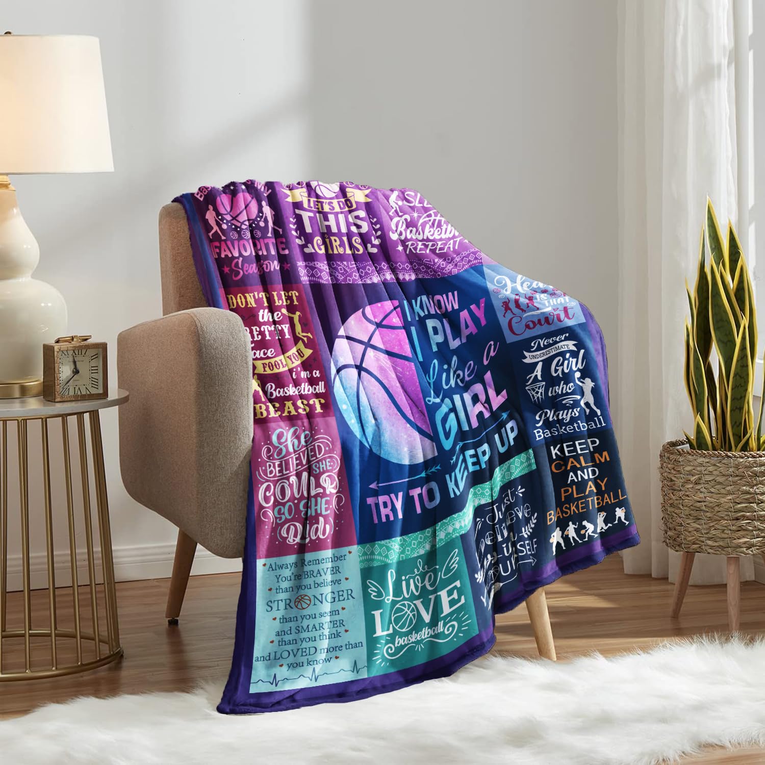 Basketball Gifts Blanket for Girls Soft Lightweight Flannel Basketball Stuff Throw Blanket Merch Basketball Gifts for Basketball Team Lovers 50"x40"