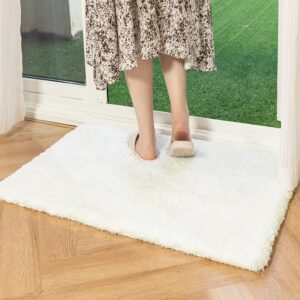 Latepis White Fluffy Rugs for Bedroom 24" x 35.5" Small Area Rug, Non-Slip Washable Throw Rugs, Non-Shedding Soft Furry Rug Indoor Door Mat Entrance for Home Door Entryway and Bathroom, White, 2x3 FT