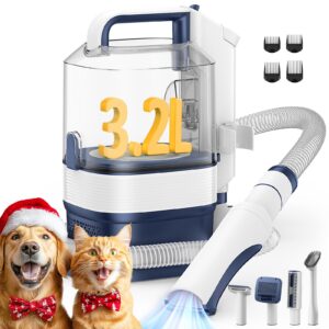 dog grooming vacuum kit, 3.2l dust cup pet grooming vacuum for dogs cats with cordless clipper, 12000pa 6 pet grooming tools dog brush vacuum for shedding home cleaning, low noise dog cat hair remover