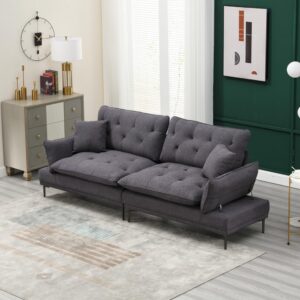 Spacious Loveseat Sofa with Metal Legs，Modern Futon Design, Tufted Accent, Convertible Arms,2-Seater Cloud Sofa for Living Room and Apartment (Dark Gray)