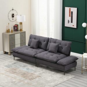 spacious loveseat sofa with metal legs，modern futon design, tufted accent, convertible arms,2-seater cloud sofa for living room and apartment (dark gray)