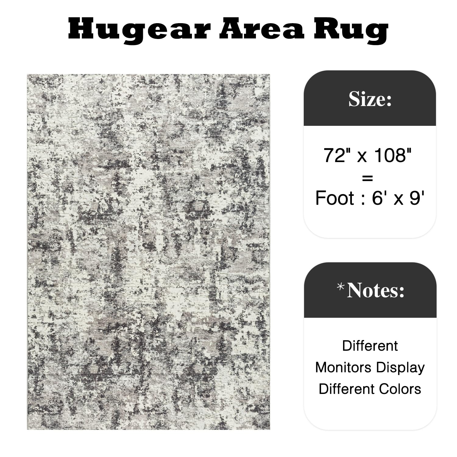 HUGEAR 6x9 Machine Washable Rugs Gray Large Area Rug 3D Textured Rug Abstract Low Pile Carpet Distressed Throw Aesthetic Rug Bedroom Living Room Office Dining Room Kitchen Laundry Room