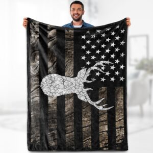 american flag deer blanket gifts - hunting camo deer usa patriotictheme us throw for veteran kids men boys adults bedroom travel camping decor soft birthday christmas lightweight blanket 50"x60"