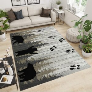 Area Rugs 6x9 Entryway Rug Forest Animal Bear Plant Silhouette Print Rug Non-Slip Washable Rug Indoor Mat Kitchen Rug Contemporary Carpet Bathroom Living Room Bedroom