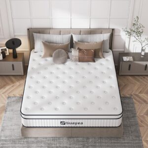 Queen Mattress, 14 Inch Queen Size Mattress in a Box, Hybrid Matterss with Pocket Spring and Soft Foam, Ultimate Motion Isolation, Strong Support, Medium