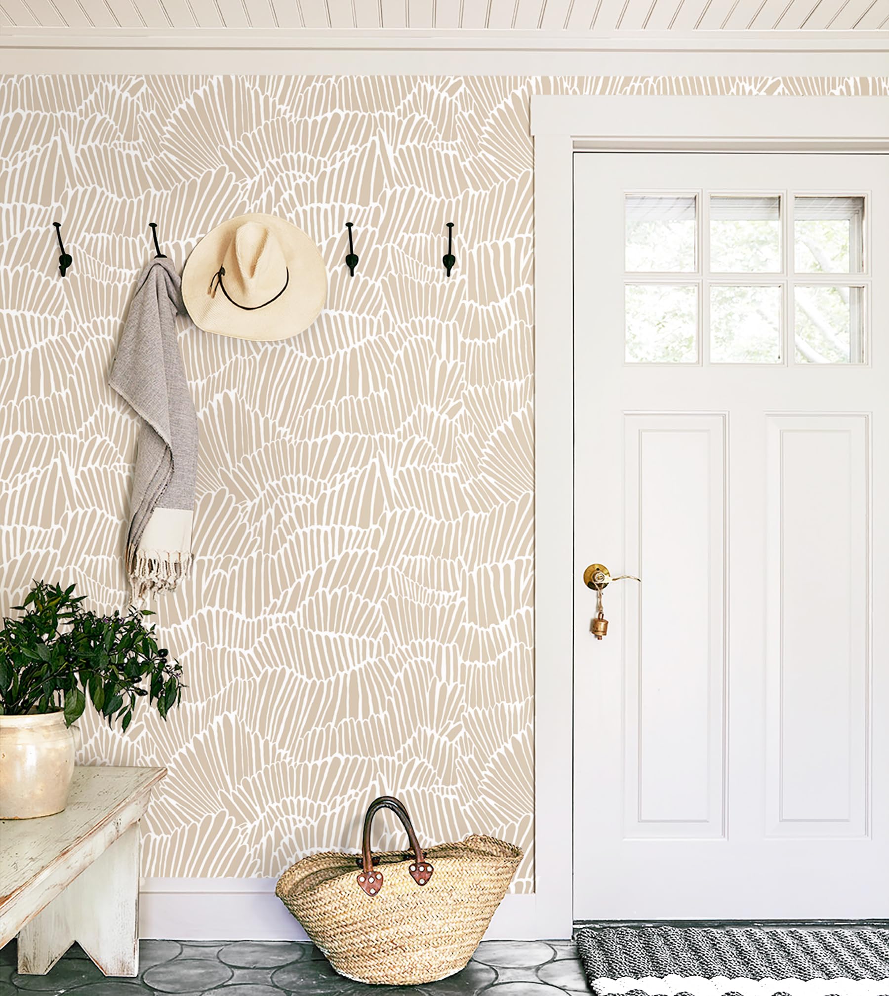 Guvana Beige Wallpaper Peel and Stick Wallpaper Boho Wallpaper Striped Contact Paper Modern Removable Wallpaper Adhesive Wallpaper for Bedroom Bathroom Contact Paper for Cabinets Decor 17.3"x78.7"