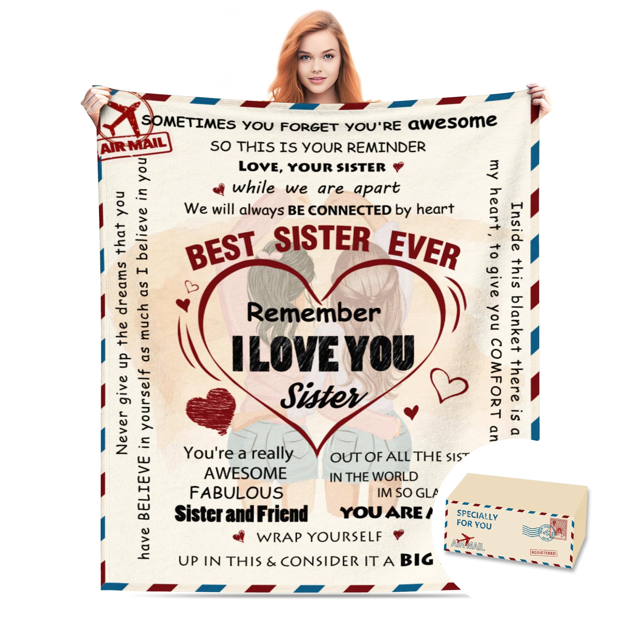 Guguden Sister Gifts Throw Blanket, Birthday Gift Ideal for Sisters, Unique Sister Blanket from Sister Girl Brother, Super Soft Flannel Throw Blankets for Christmas 60" x 50"