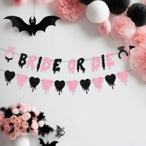 Bride or Die Bachelorette Banner, Halloween Engagement Banner with Spooky Heart Garland for Halloween Bride to be Bridal Shower Decorations