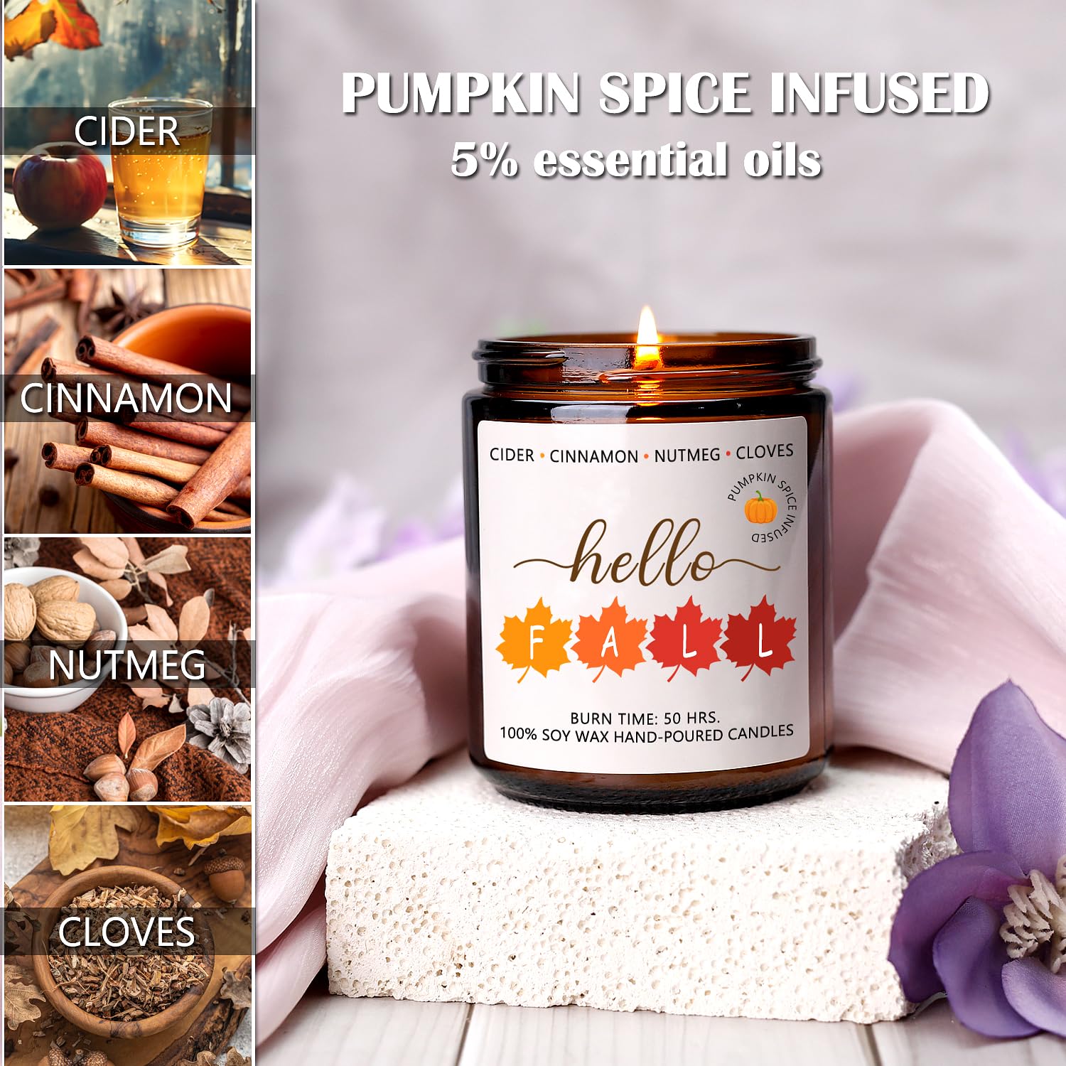 Fall Candles, Fall Decor, Fall Decorations for Home, Pumpkin Spice Candle, Fall Scented Candles Gifts for Women Autumn Decor - 9oz Soy Candles