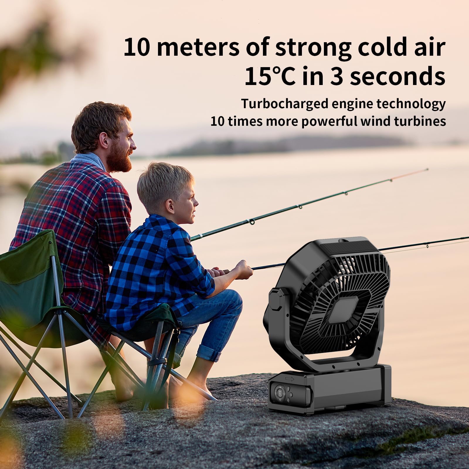 Socool Camping Fan with Light - 20000mAh Rechargeable Battery Fan, 112Hrs Max Run Time, 9 Speeds, Digital Display, Timer, Auto Oscillation, 270° Pivot & Hook for Camping, Power Outage, Hurricane